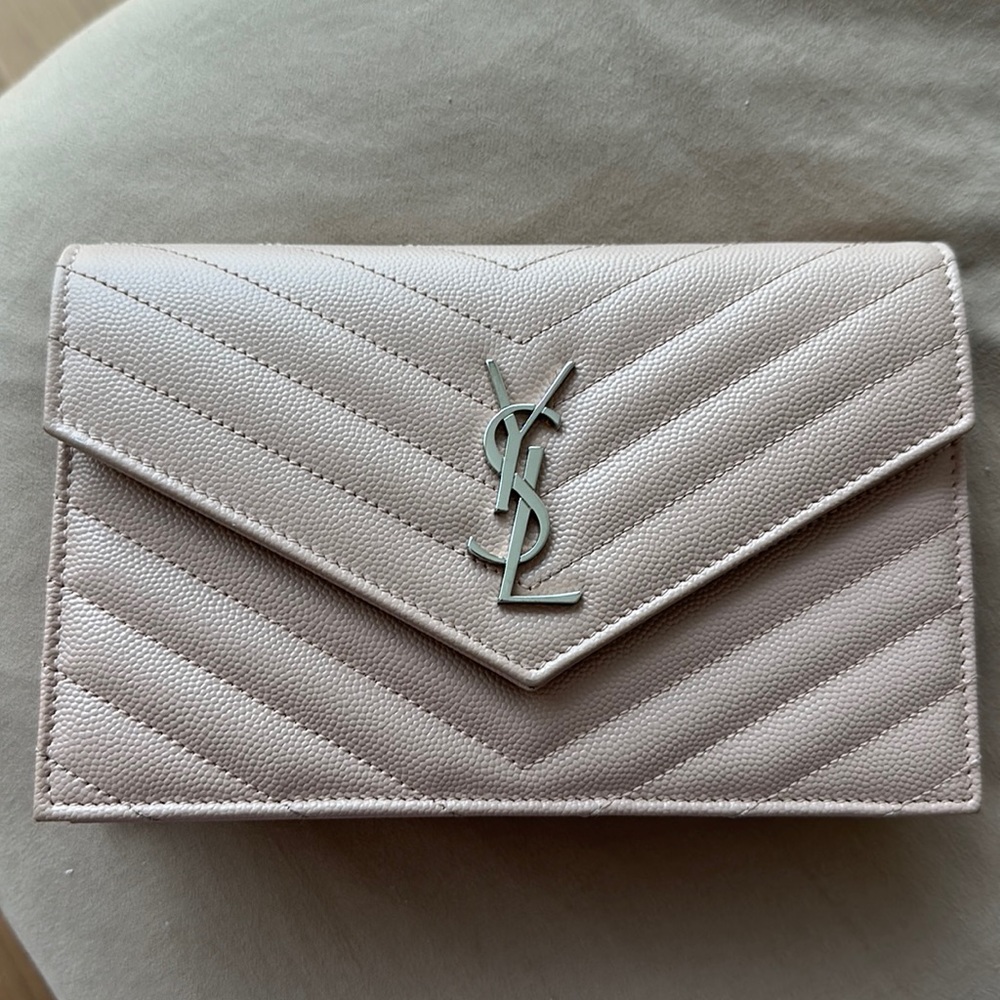Ysl Pink Quilted Monogram Envelope Chain Wallet Bag - Gem